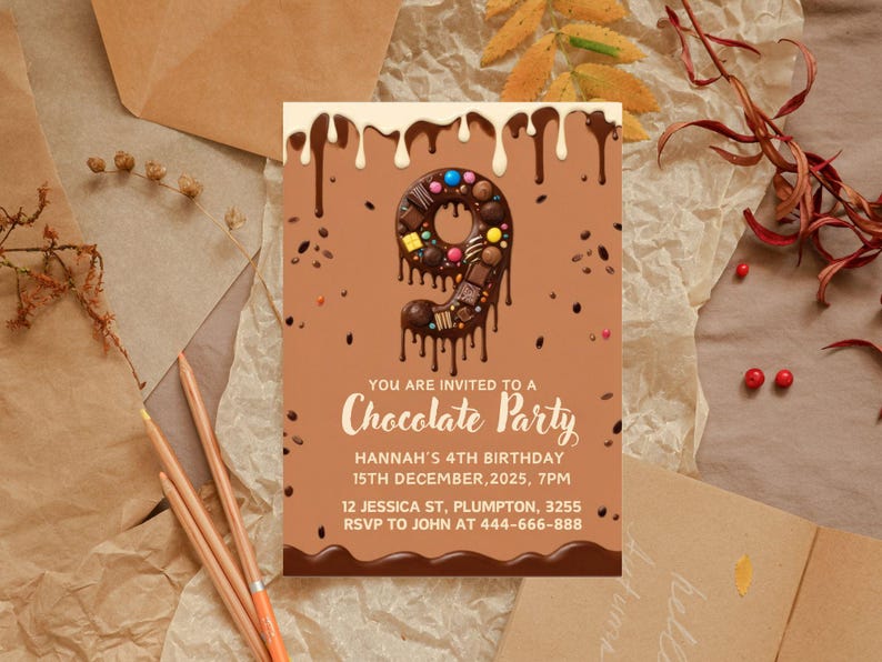 Editable Chocolate Birthday Party Invitation Template (digital Download ...