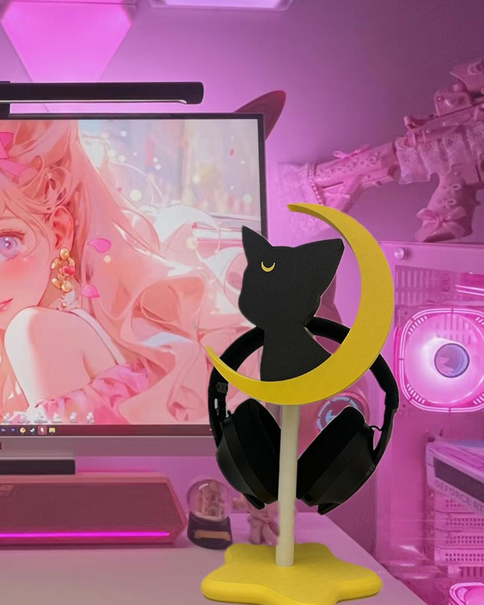 Sailor Moon Luna Cat Headphone Stand & Controller Stand, Moon Desk ...