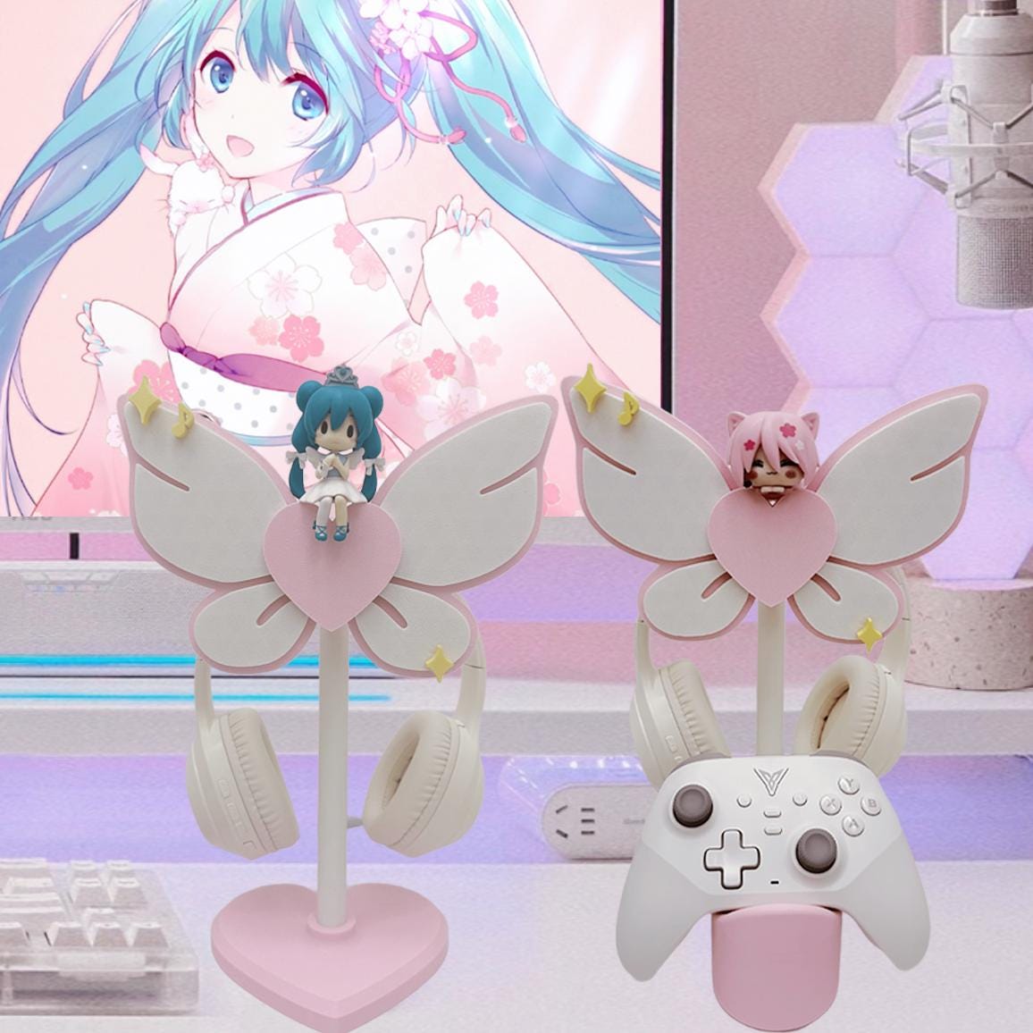 Miku Butterfly Headphone Stand & Controller Holder, Cute Anime Desk ...