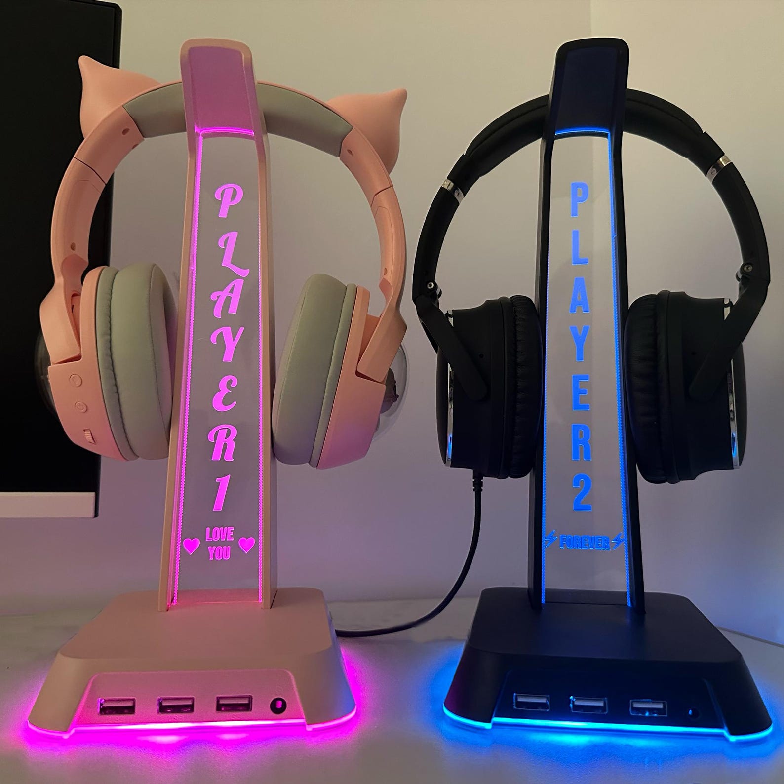 Minimalist Personalized RGB Headphone Stand - Custom Desk Accessory ...