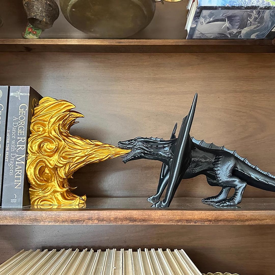 Fire-breathing Dragon Bookend – 3D Printed Shelf Decor, Perfect for ...