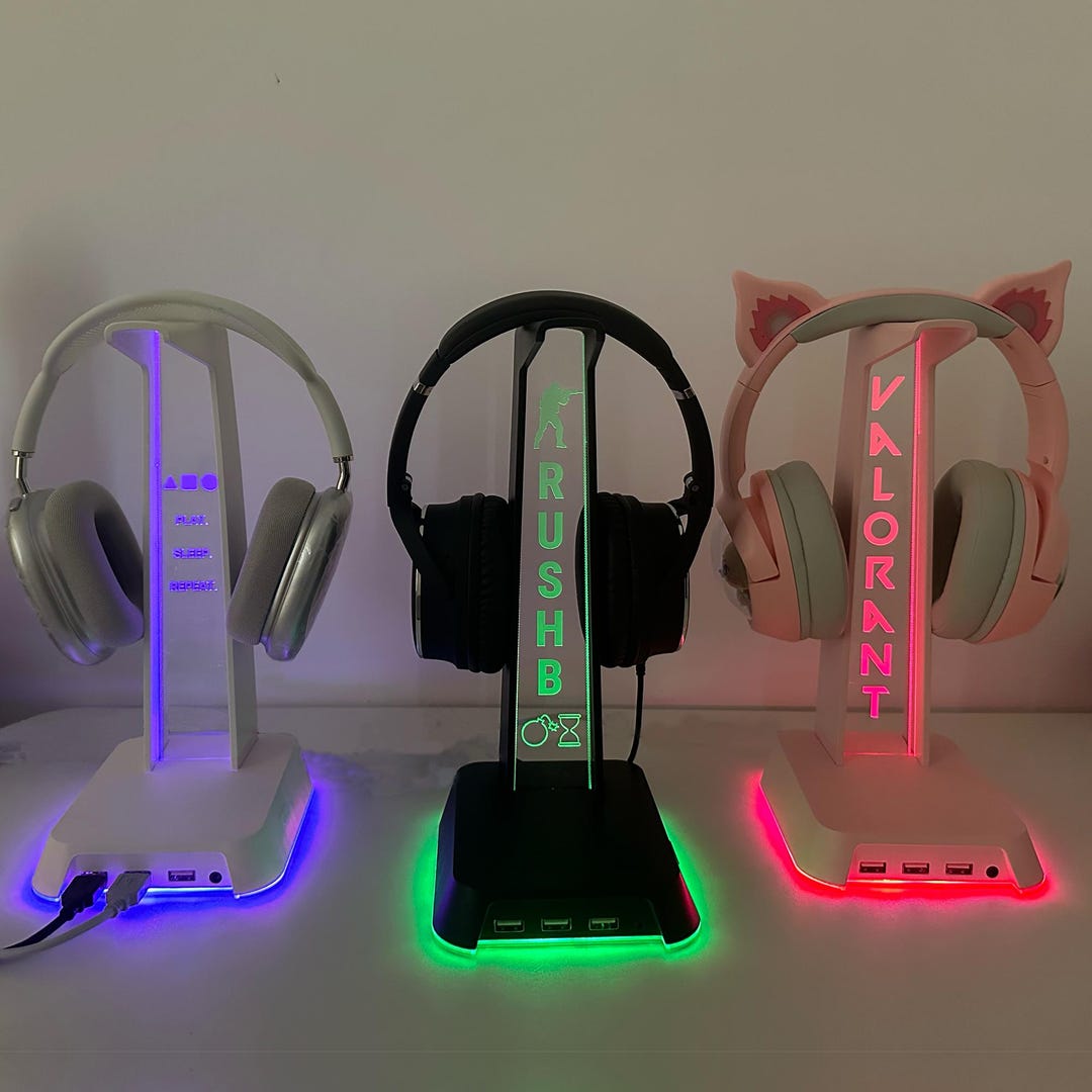 Personalized RGB Led Headphone Stand, Streamer Headset Holder Stand ...