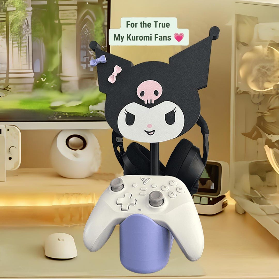 Kuromi Headphone Stand & Controller Holder, Cute Sanrio Gaming Desk ...