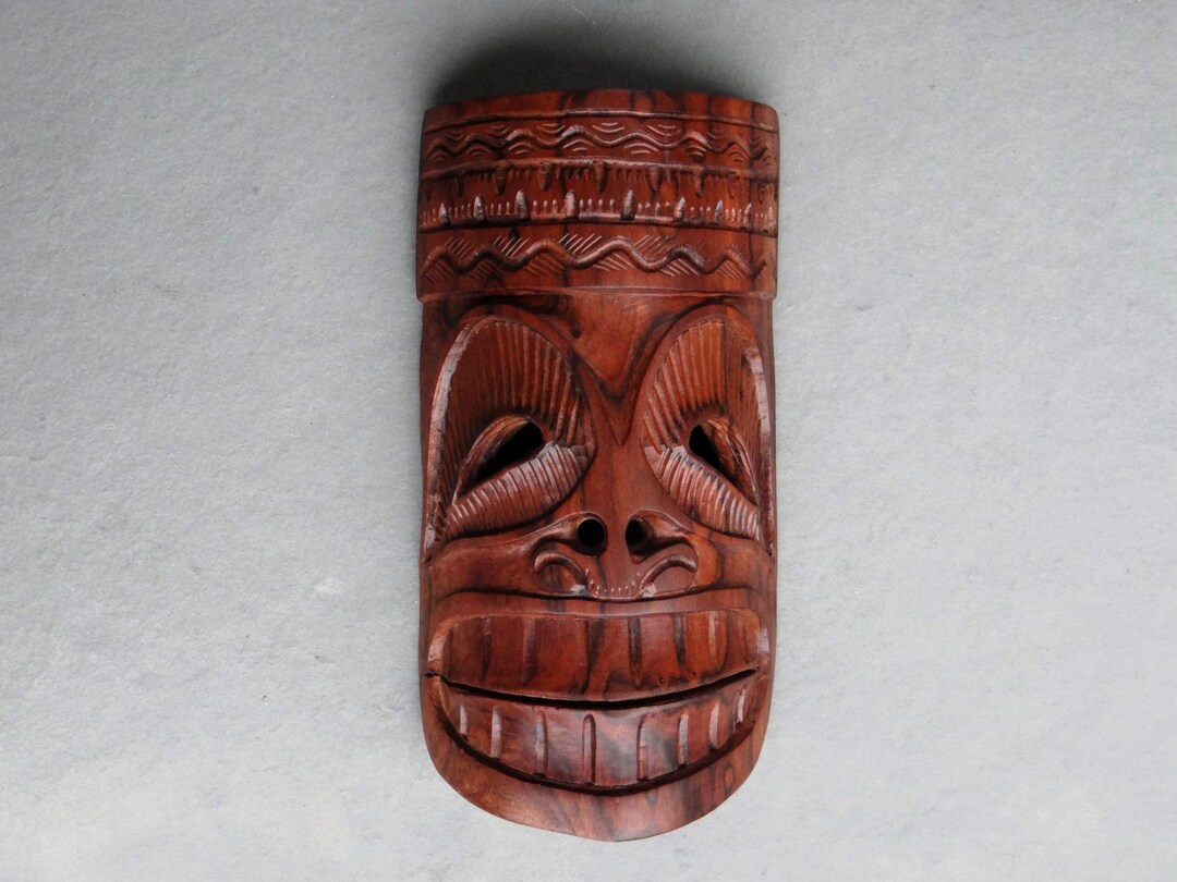 Polynesian Mask in Carved Wood, Tiki Mythical Character, Vintage ...