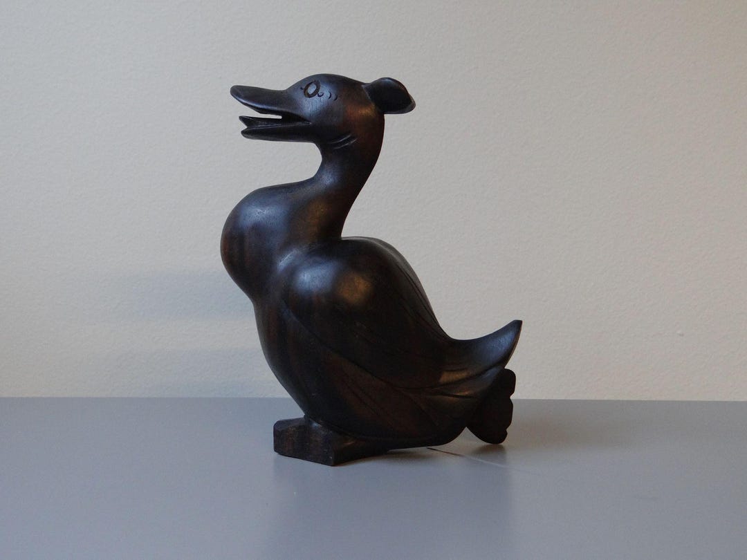 Small Carved Wooden Duck, Water Bird Statuette, Web-footed Figurine ...