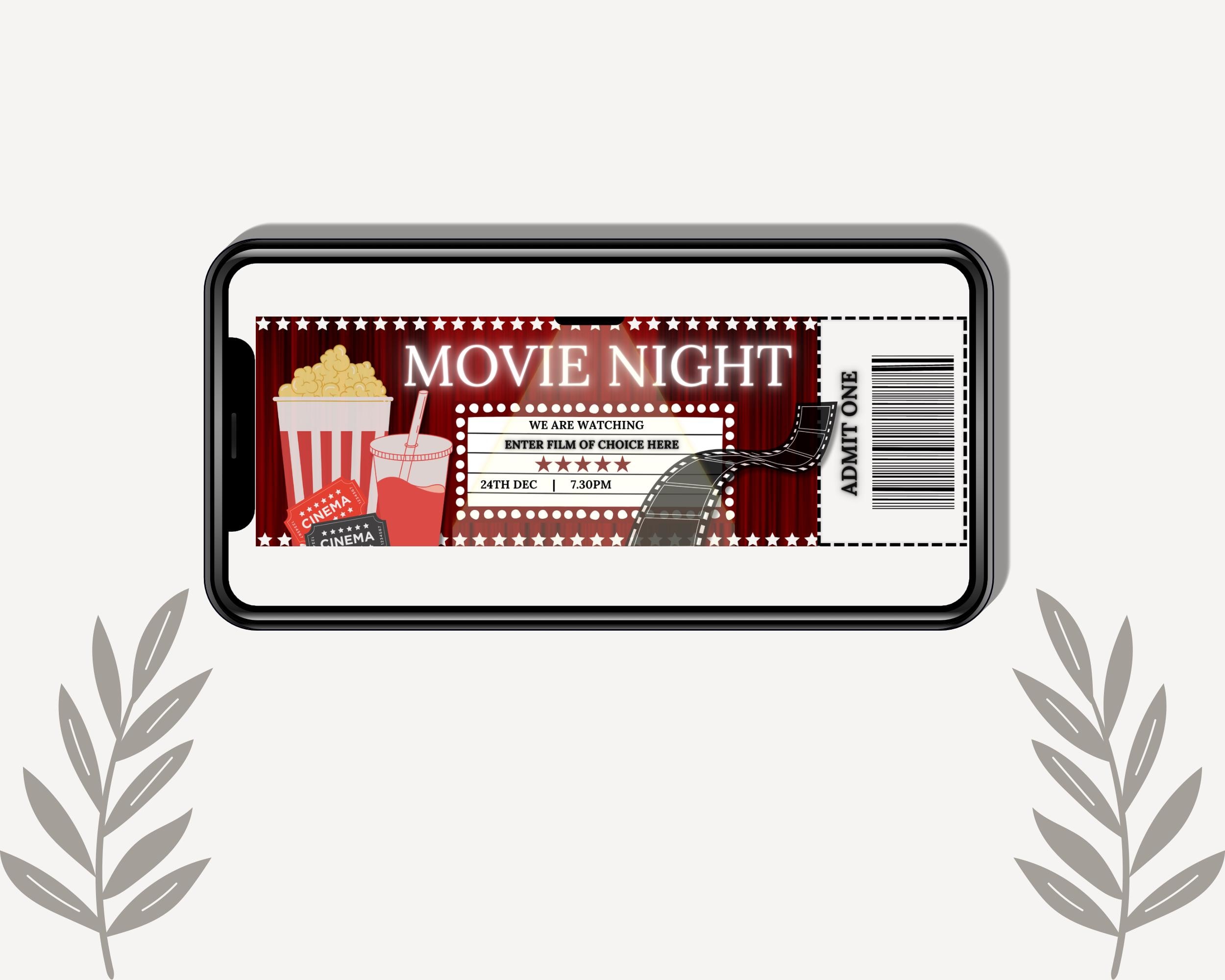Digital Kids Family Friends Couples Movie Night Ticket Invitation ...