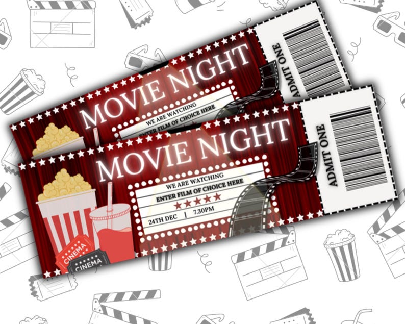 Digital Kids Family Friends Couples Movie Night Ticket Invitation ...