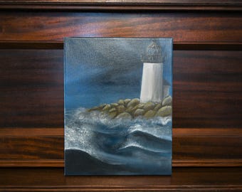Beach Head Lighthouse Oil Painting Seascape Original Art Lighthouse ...