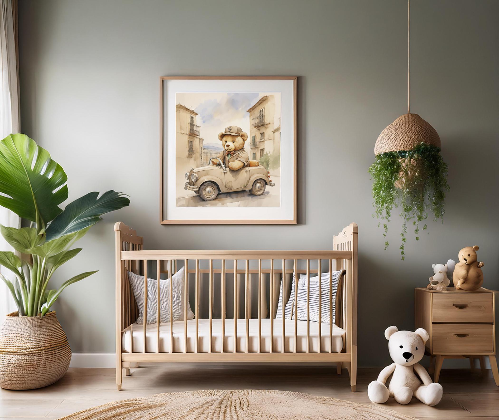 Enzo Beararri. Vintage Italian Car Bear Print – Nursery Wall Art, Cute ...