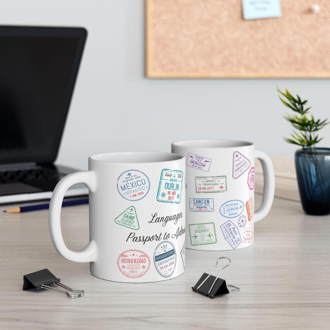 Travel Adventure Passport Stamps Ceramic Mug, Wanderlust Coffee Cup ...