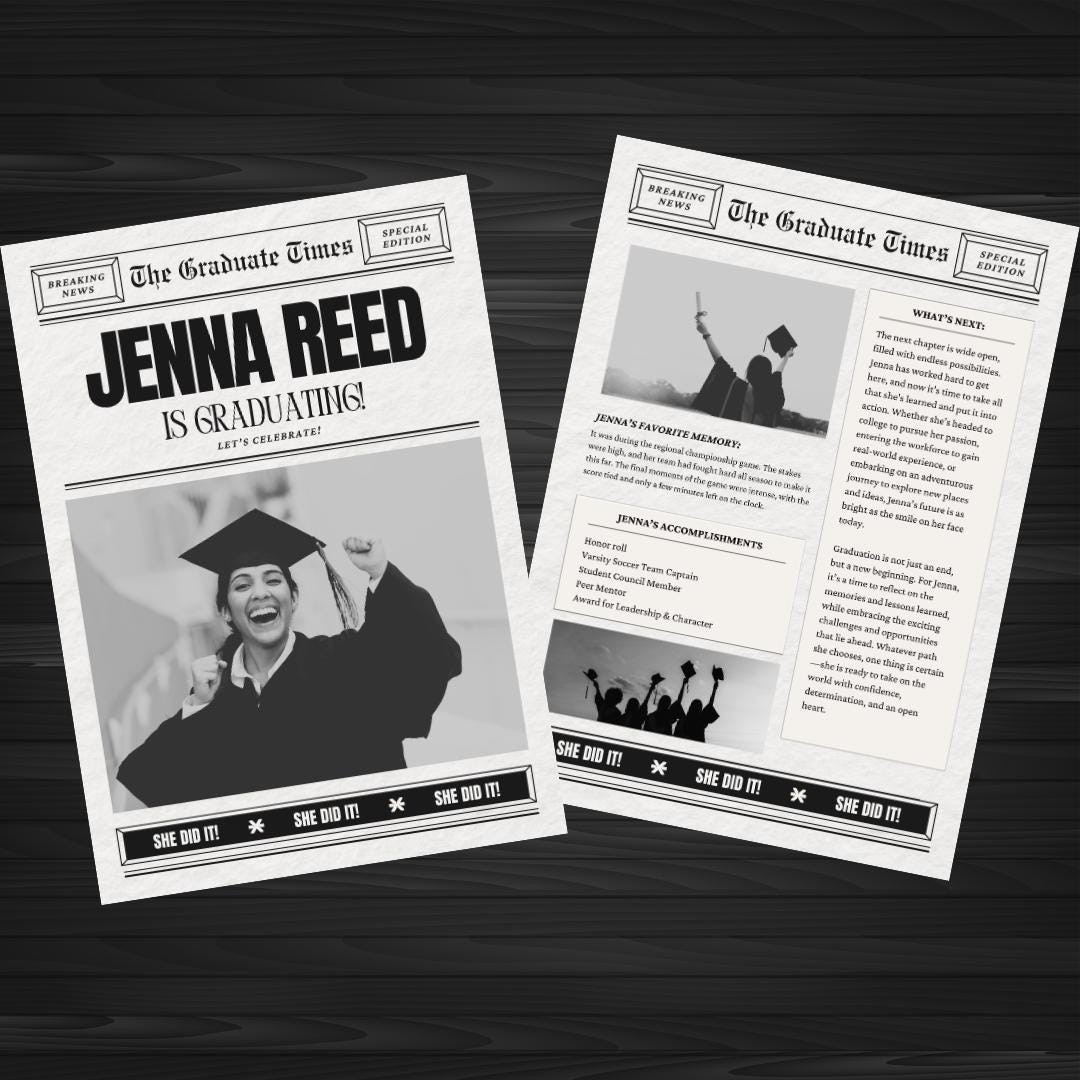 Editable Graduation Newspaper Template Graduation Gifts Graduation ...
