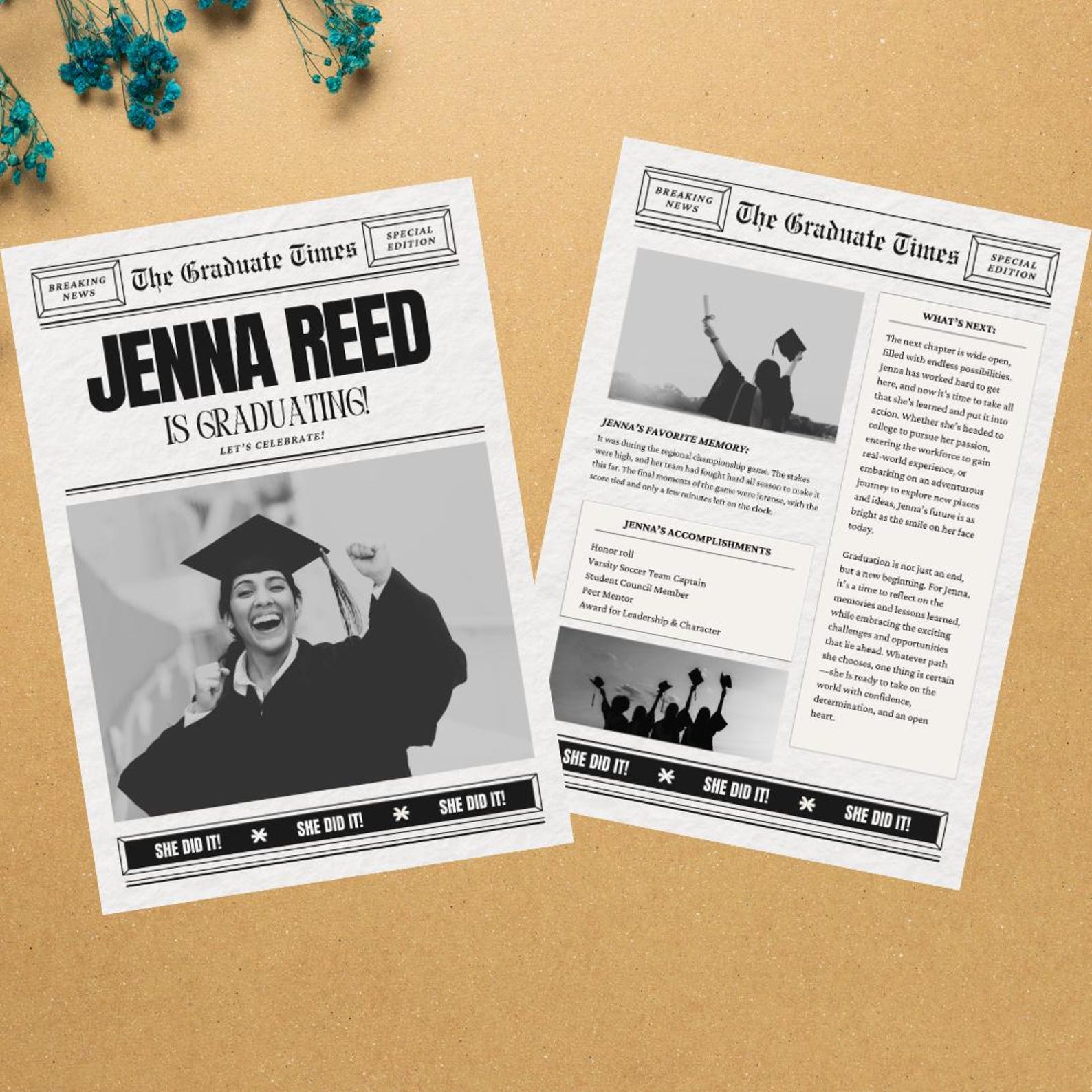 Editable Graduation Newspaper Template Graduation Gifts Graduation ...