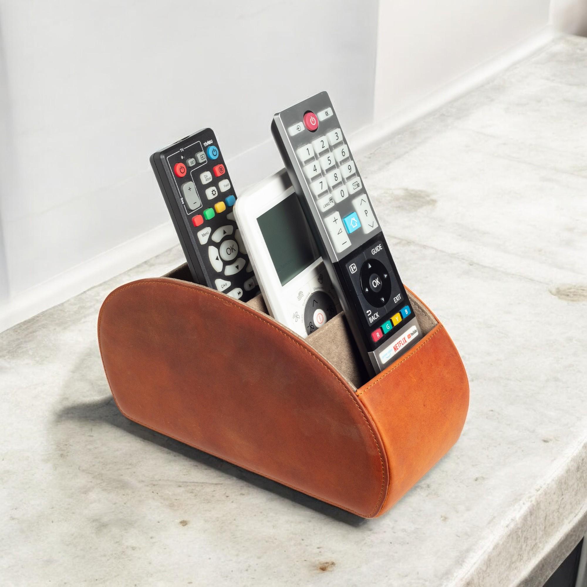 Personalized Leather Remote Control Holder, Living Room Remote Caddy ...