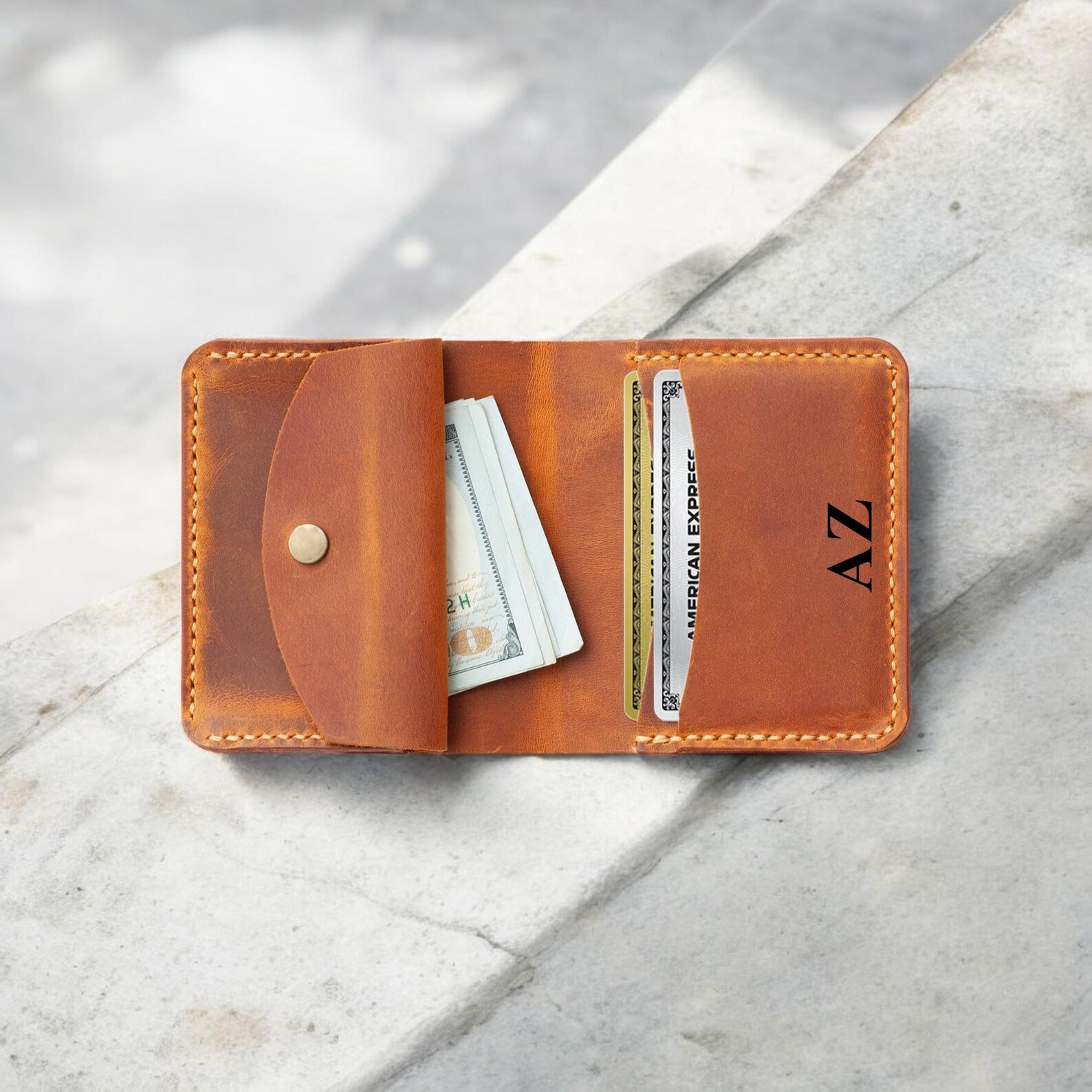 Personalized Leather Wallet, Handmade Custom Wallet, Coin Wallet, Front ...