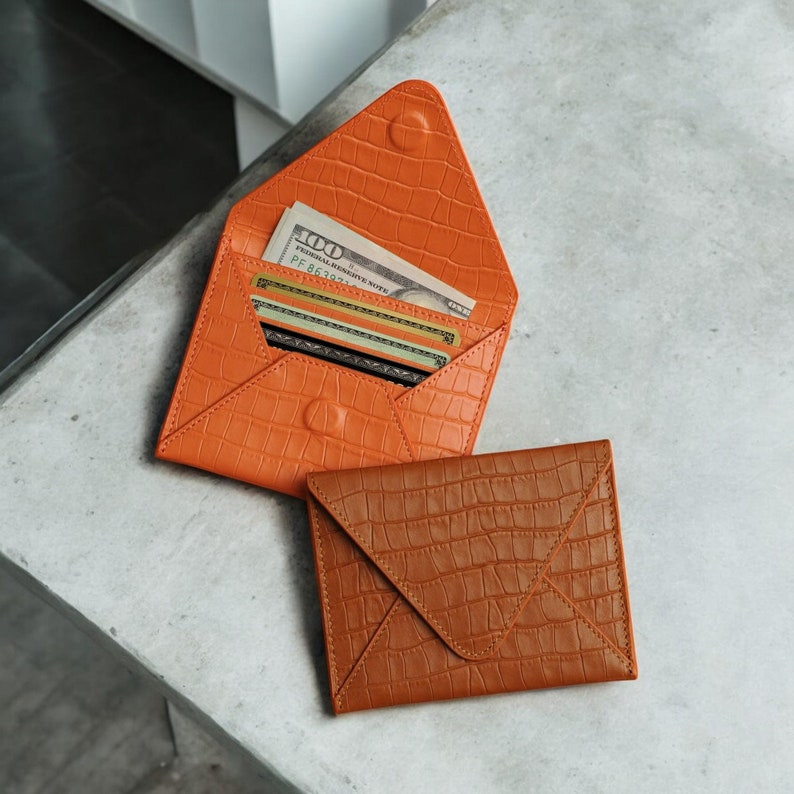 Personalized Leather Envelope Wallet, Handcrafted Money Carrier, Custom ...