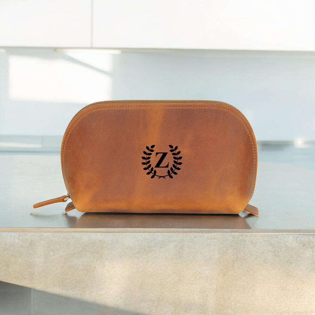 Personalized Leather Makeup Bag, Handmade Cosmetic Bag, Custom Toiletry ...