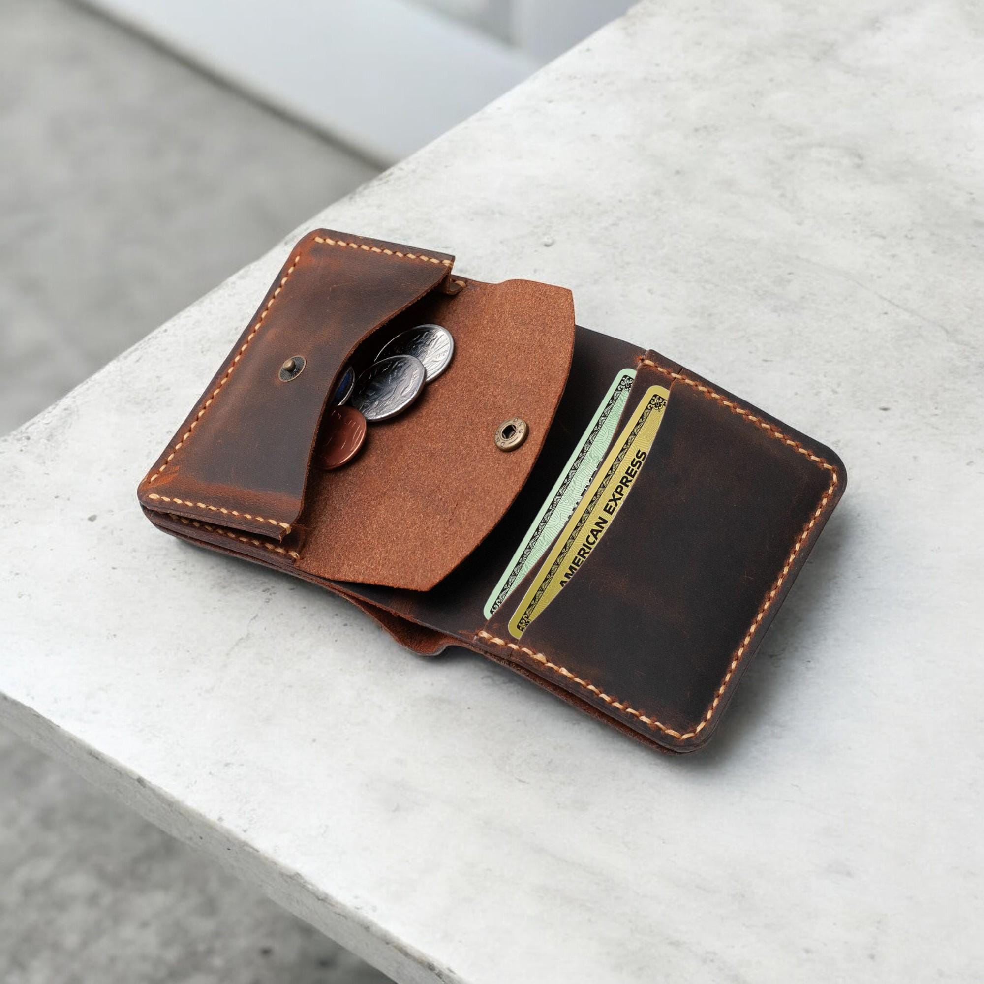 Personalized Leather Wallet, Handmade Custom Wallet, Coin Wallet, Front ...