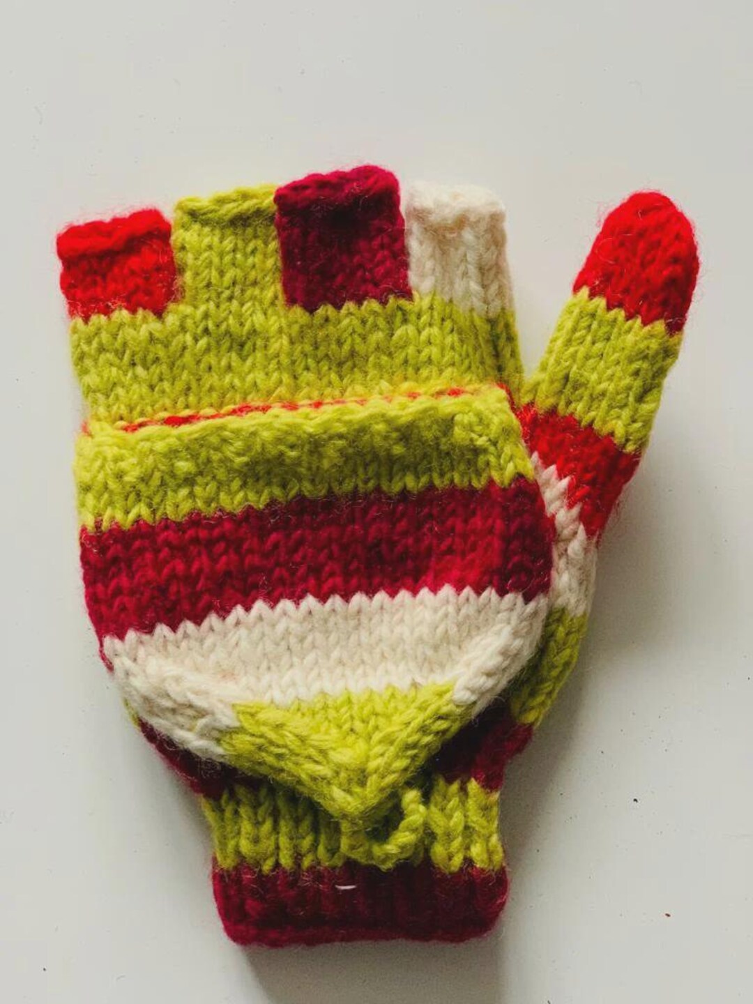 Quality Hand Made 100% Wool Half Finger Gloves in Multicolour Fleece ...