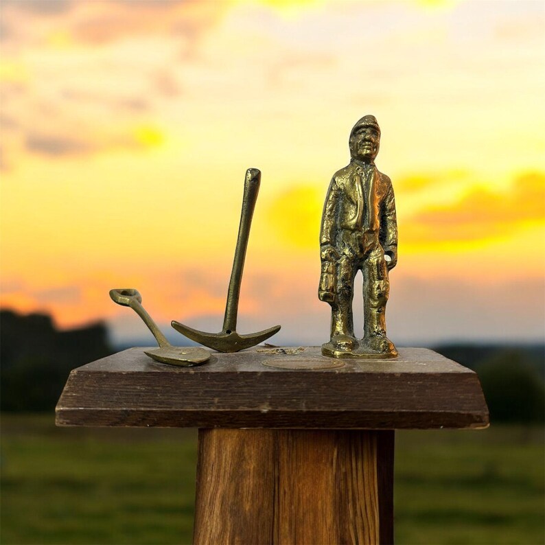 Antique Bronze Miner Statue With Shovel on Wood Base - Etsy