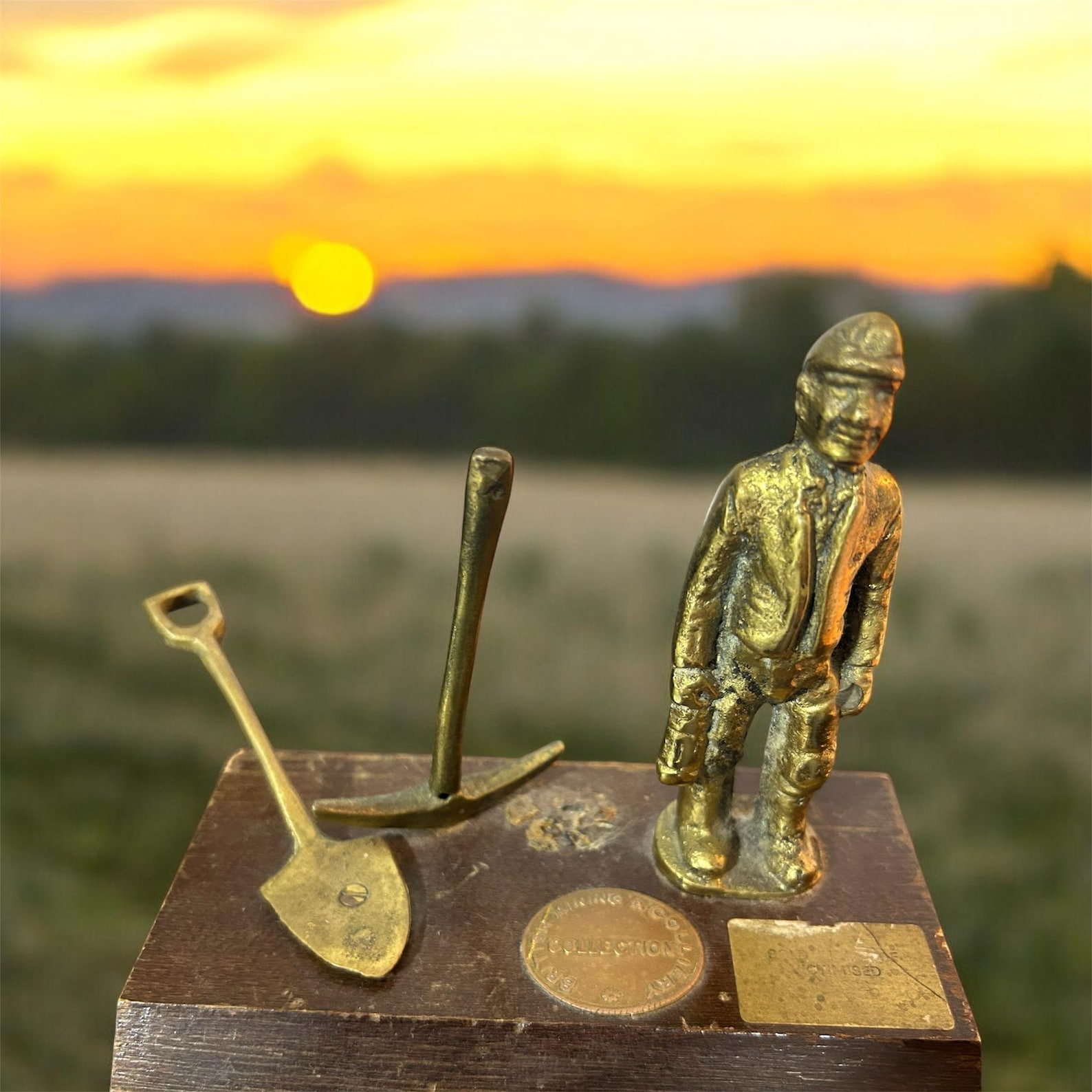 Antique Bronze Miner Statue With Shovel on Wood Base - Etsy