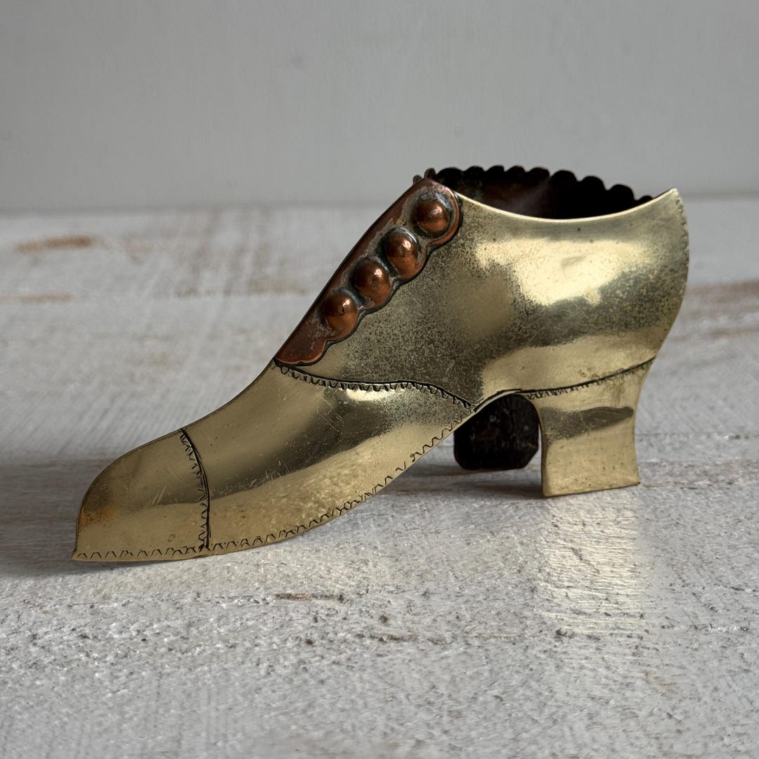 Vintage Brass Victorian Shoe With Pocket Mantel Decor - Leaning Single ...