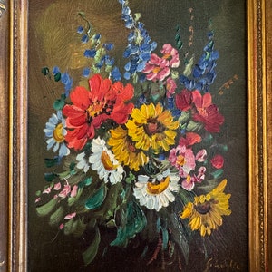 Vintage Flower Oil Painting in Meister-barock Handgearbeitet Wooden ...