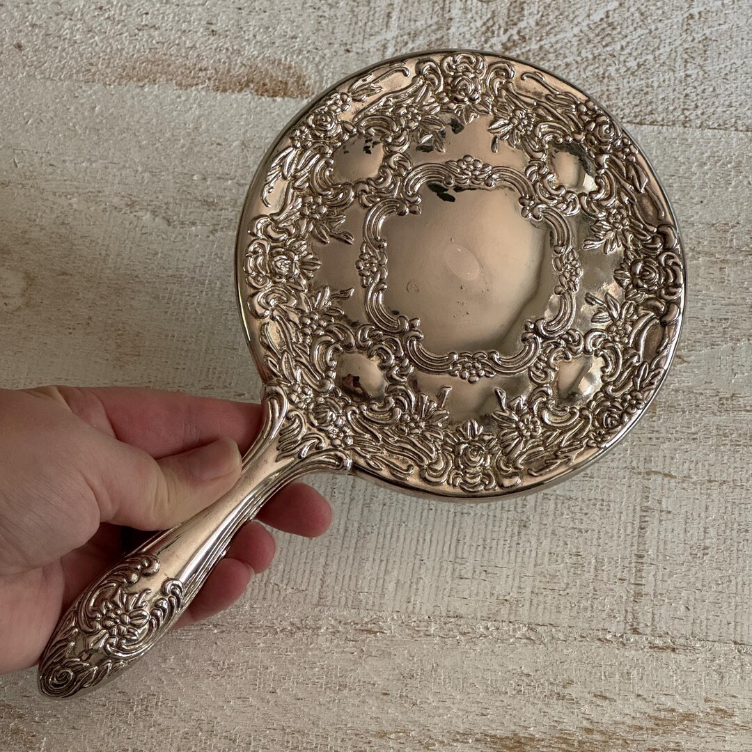 Vintage Silver Plated Hand Held Mirror - Silver Plated Vanity Mirror ...