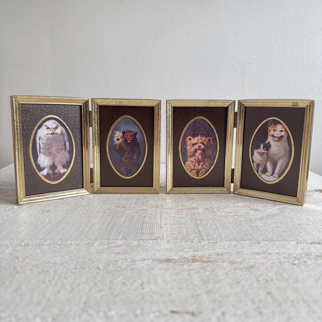 Set of Two Vintage Bi Fold Frames With Double Art Prints - Vintage ...