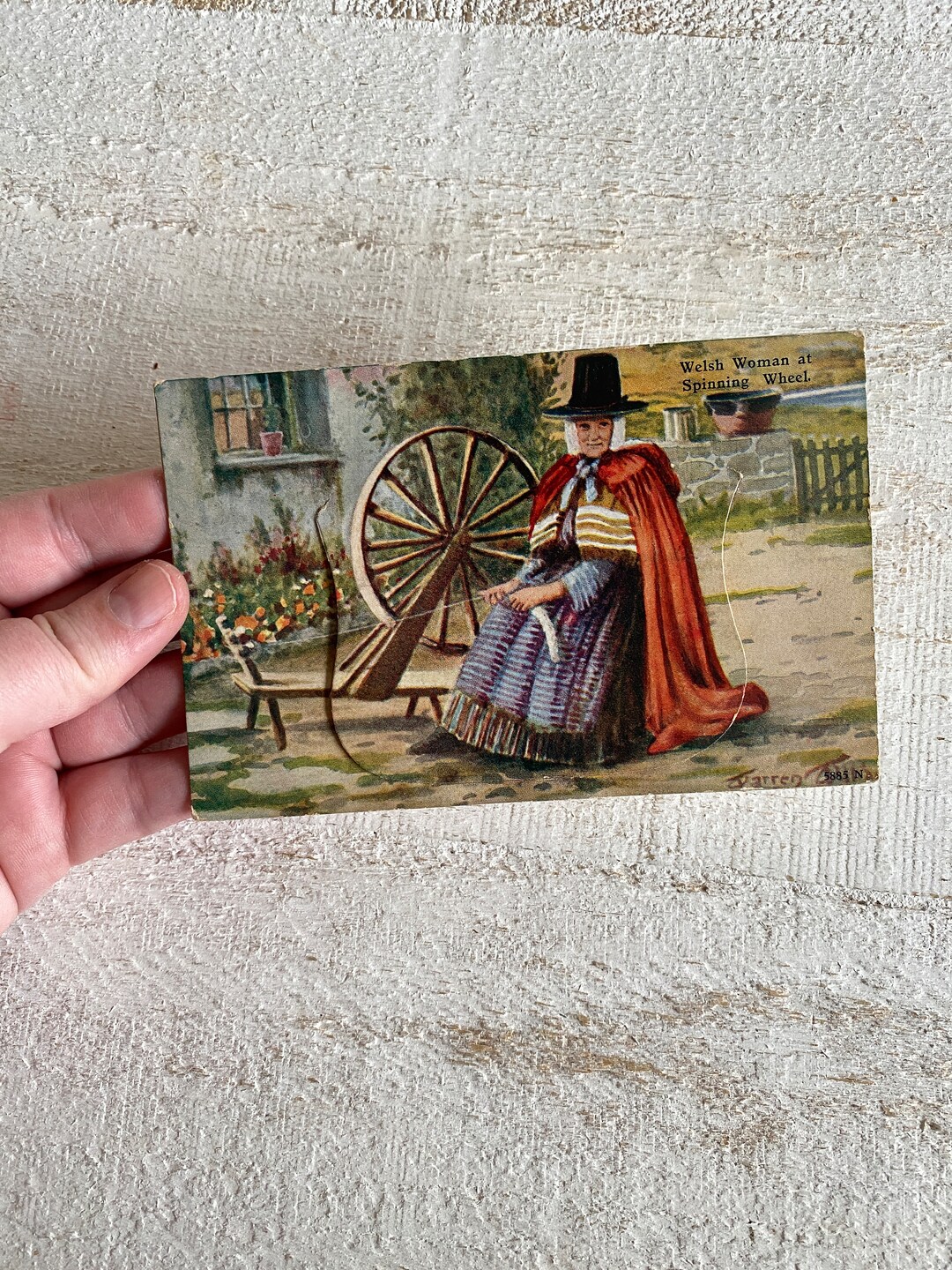 Welsh Woman at Spinning Wheel Pocket Novelty Postcard Vintage Ephemera ...