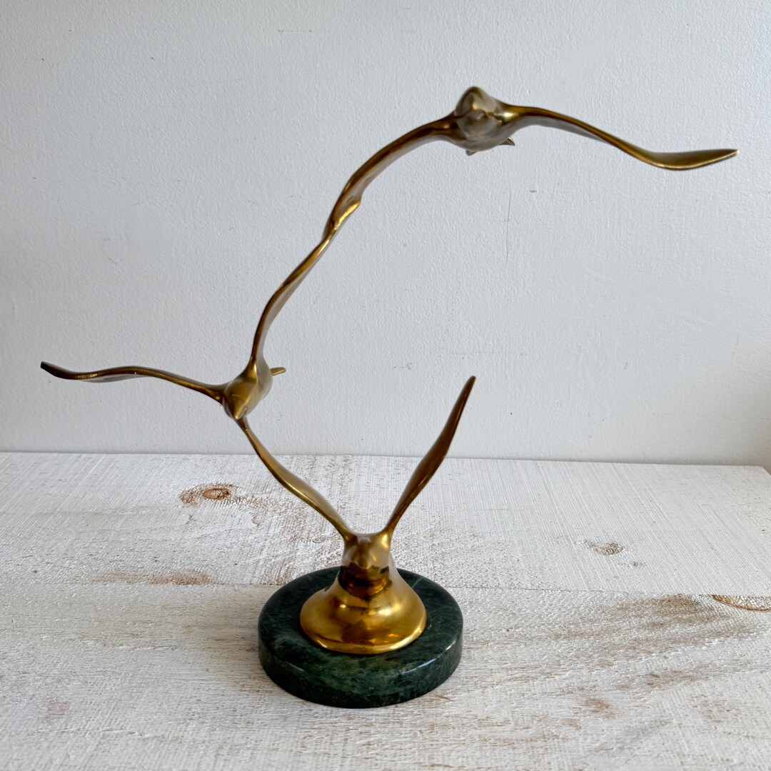 Vintage Brass Seagull Statue - Mid Century Modern Brass Marble Base ...