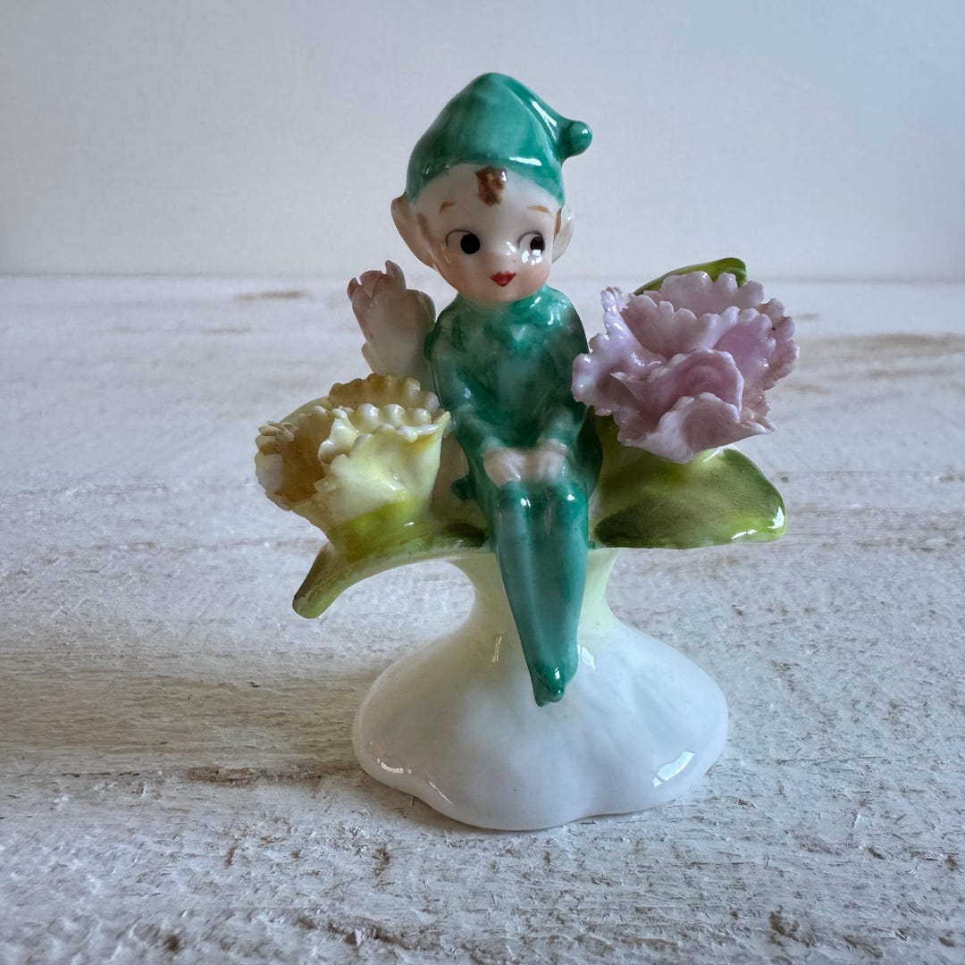 Vintage Maruri Masterpiece Pixie Sitting on Flower Bone China Figurine ...