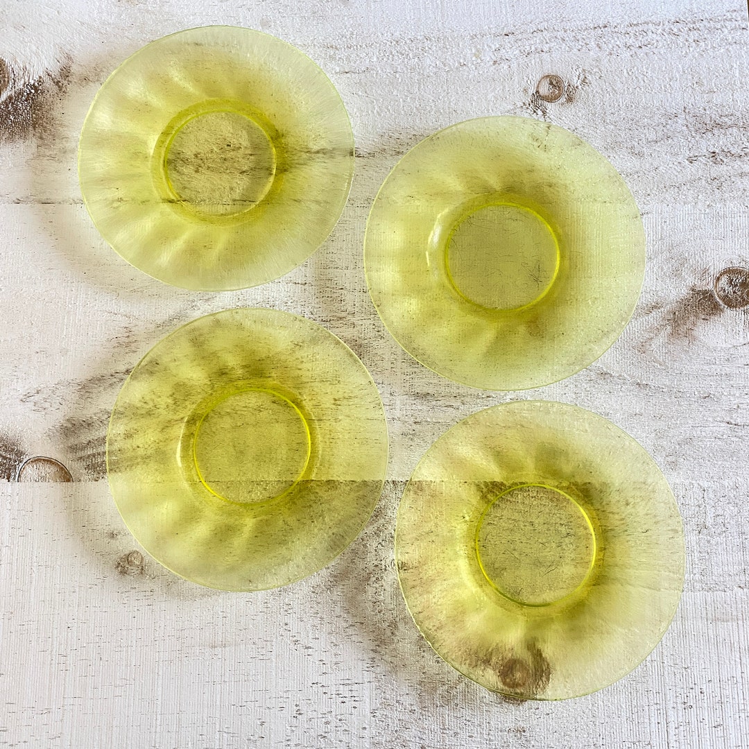 Set of Four Fenton Topaz Stretch Iridescent Vaseline Glass Plates ...