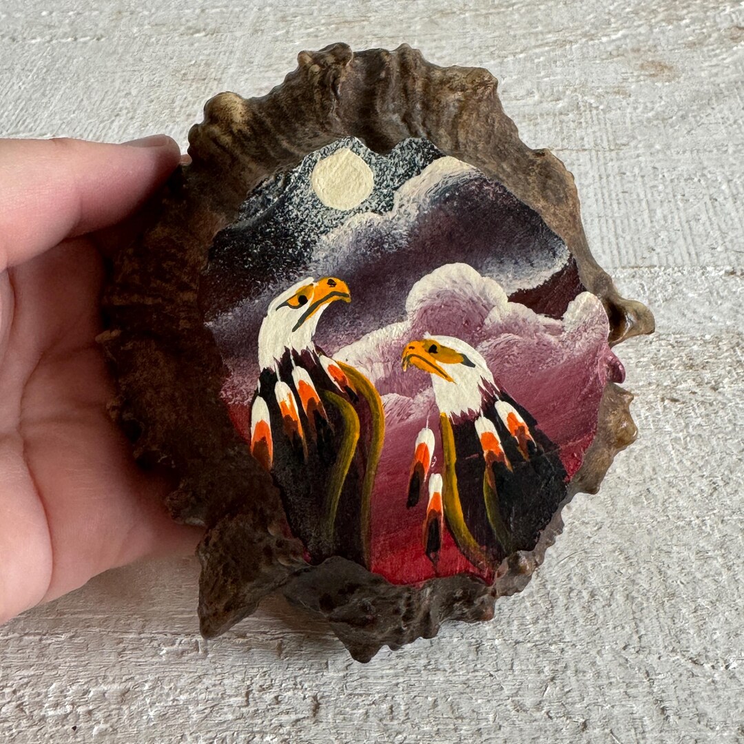 Painted Eagle Moose Antler Native Art Sculpture - Canadian Art - Made ...