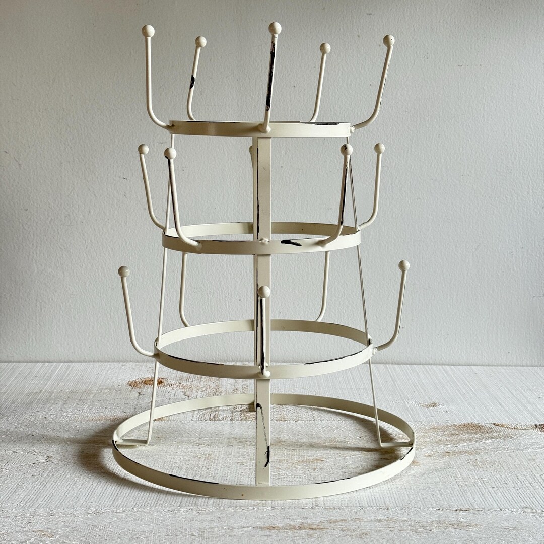 White and Black Painted Wire Mug Tree - Metal Wired Tiered Stand With ...