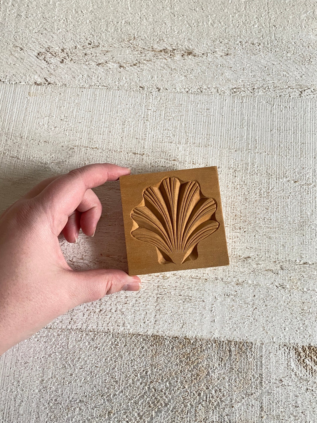 Wood Carved Block With Shell Pattern Wood Butter Press - Etsy