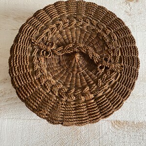 Vintage Native Wicker Rattan Storage Basket With Round Lid Vintage ...