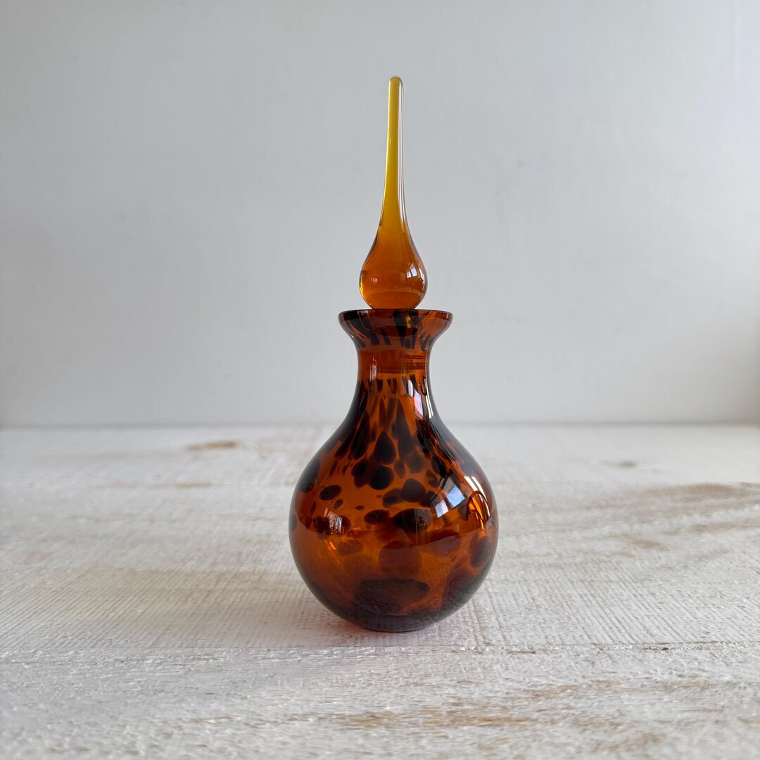 Vintage Glass Perfume Bottle With Pointed Glass Stopper and Dappled ...