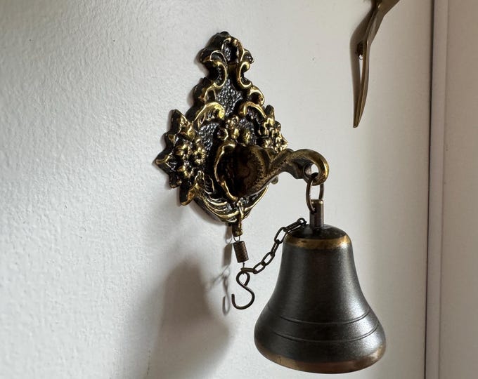 Black and Brass Danish Bell Pull - Ornate Shop Entry Bell on Wall ...