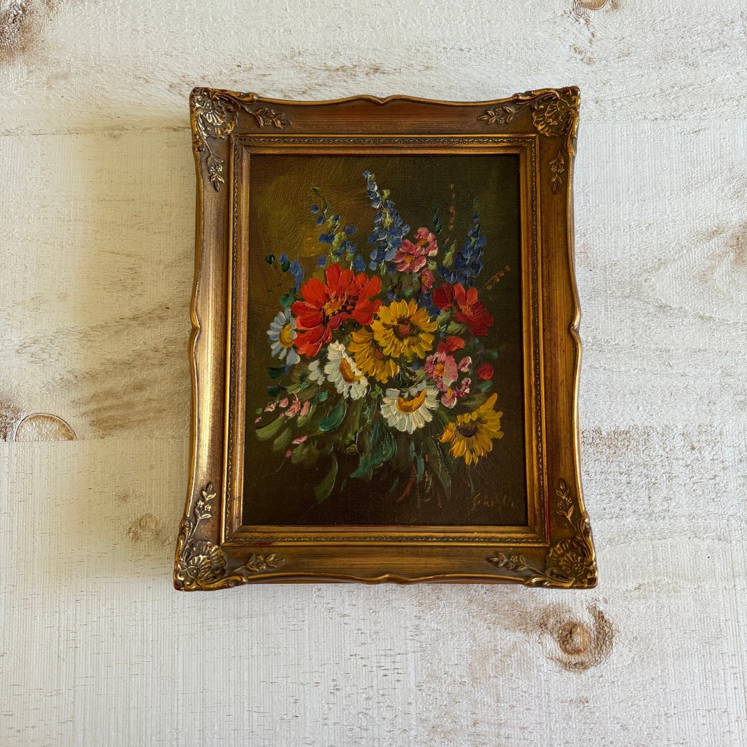 Vintage Flower Oil Painting in Meister-barock Handgearbeitet Wooden ...