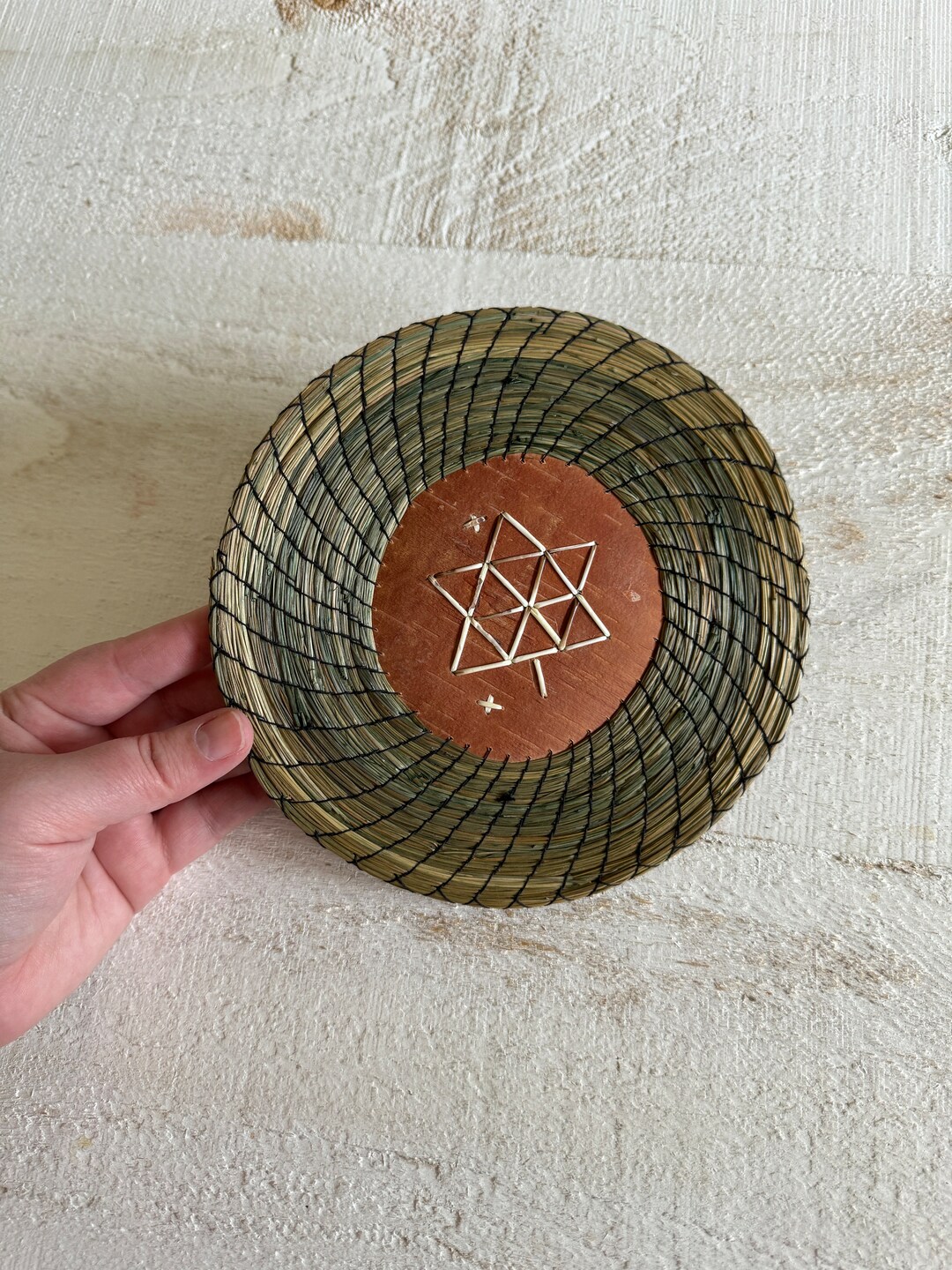 Canadian Sweet Grass, Birchbark and Porcupine Quill Woven Flat Trivet ...