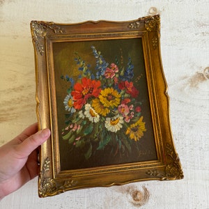 Vintage Flower Oil Painting in Meister-barock Handgearbeitet Wooden ...