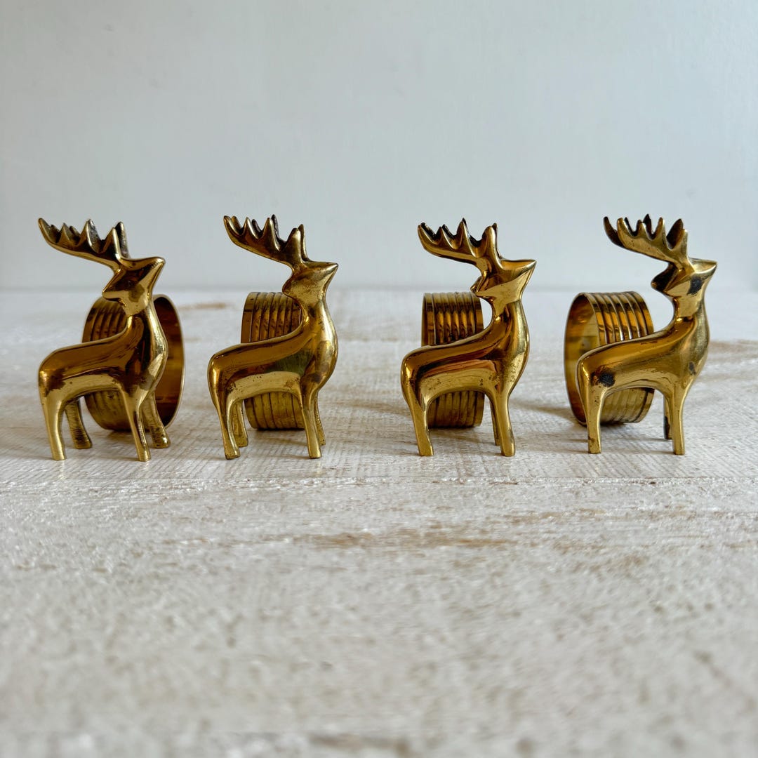 4 Brass Reindeer Napkin Rings - Set of Four Christmas Napkin Holders ...