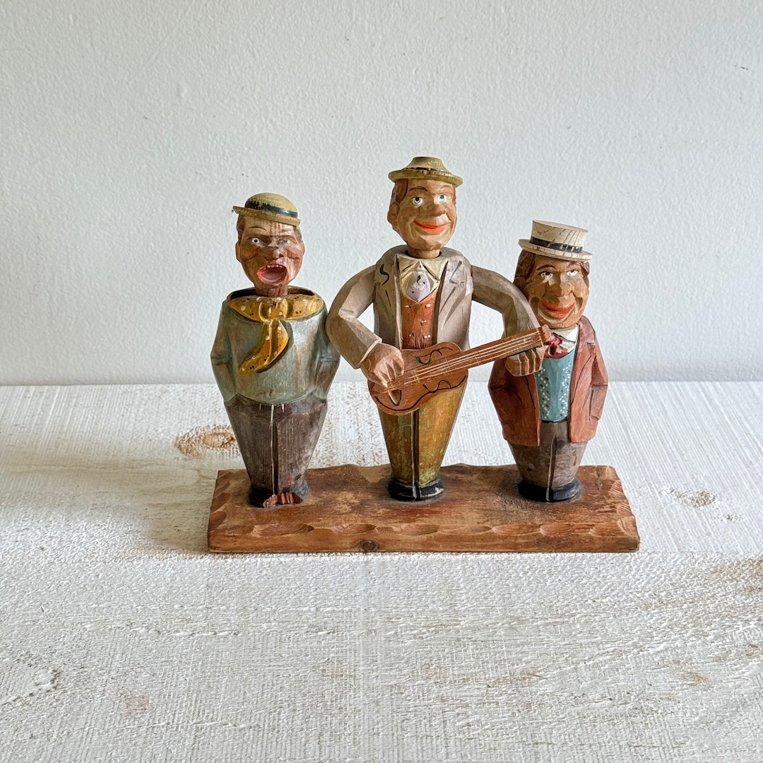 1940s Anri Italian Wood Carving Bar Set Wooden Singing Folk Art Men ...