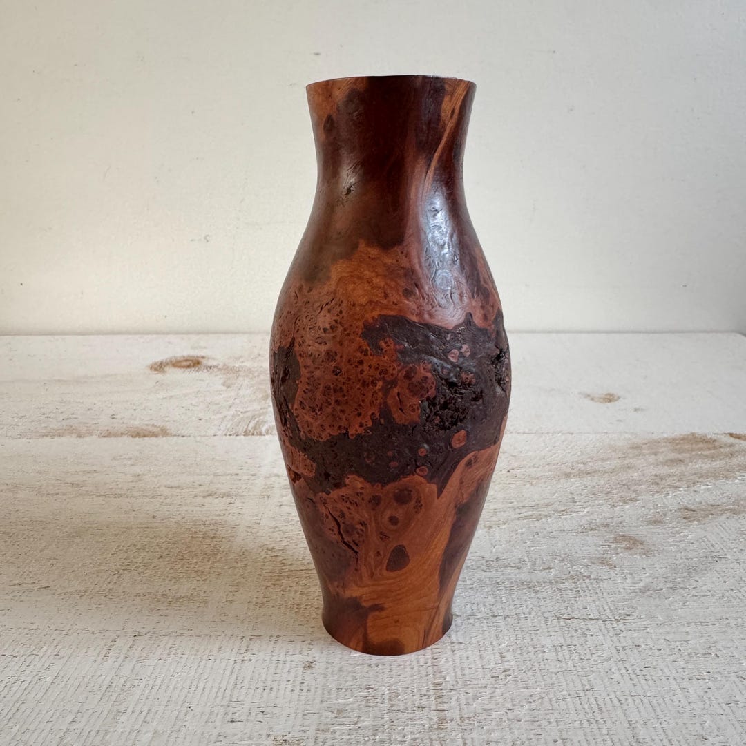 Vintage Wood Carved Vase - Organic Naturalist Artisan Burl Wood Turned ...
