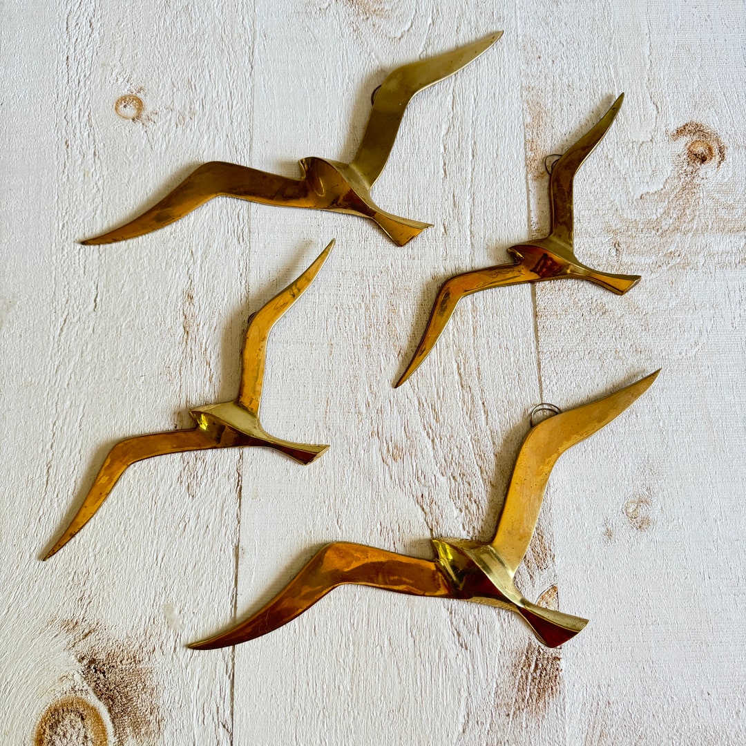Set of Four Vintage Brass Seagulls - Vintage Brass Flying Bird Wall ...