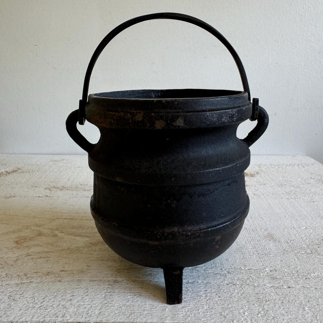 Vintage Small Cast Iron Black Cauldron - Cast Black Metal Potions Pot ...