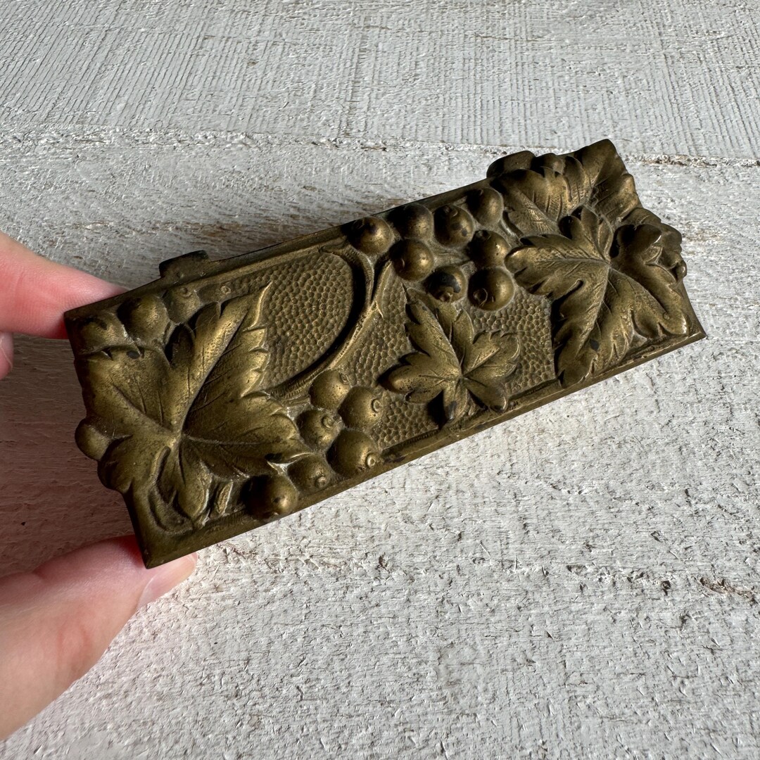 Vintage Brass Stamp Box With Removeable Insert Art Nouveau Stamp Holder ...