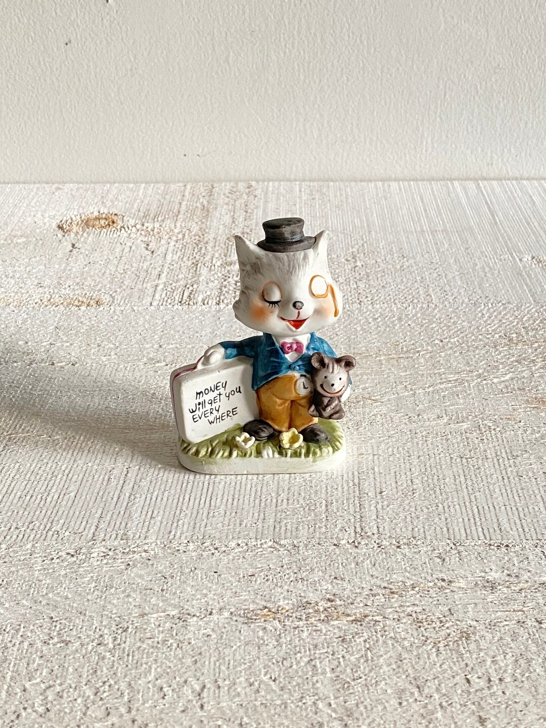 Vintage Silver Fox With Top Hat Monocle and Suitcase Money - Etsy