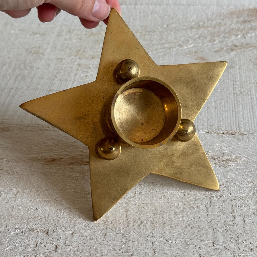 Vintage Brass Star Shaped Tealight Candle Holder Brass Star Celestial ...