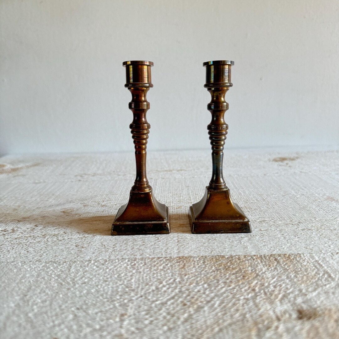 Vintage Brass Skinny Candlestick Holder Pair .50 Small Candle Sticks - Etsy